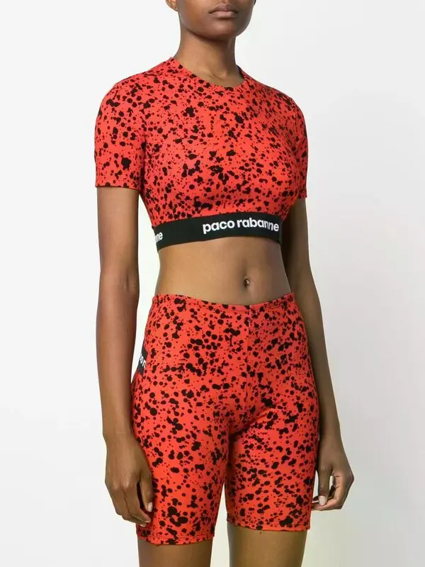 Rabanne Paint-splatter Print Jersey Crop Top