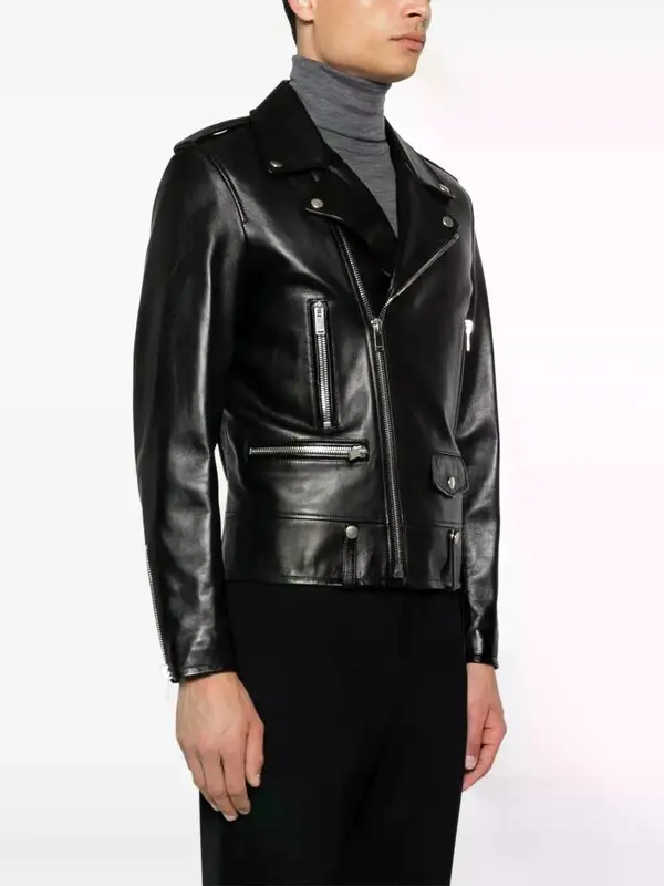 Saint Laurent Belted Leather Biker Jacket