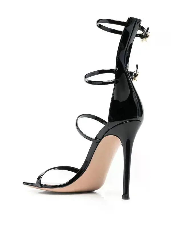 GIANVITO ROSSI Calf Leather Ribbon Uptown 105mm Stiletto Sandals - Black