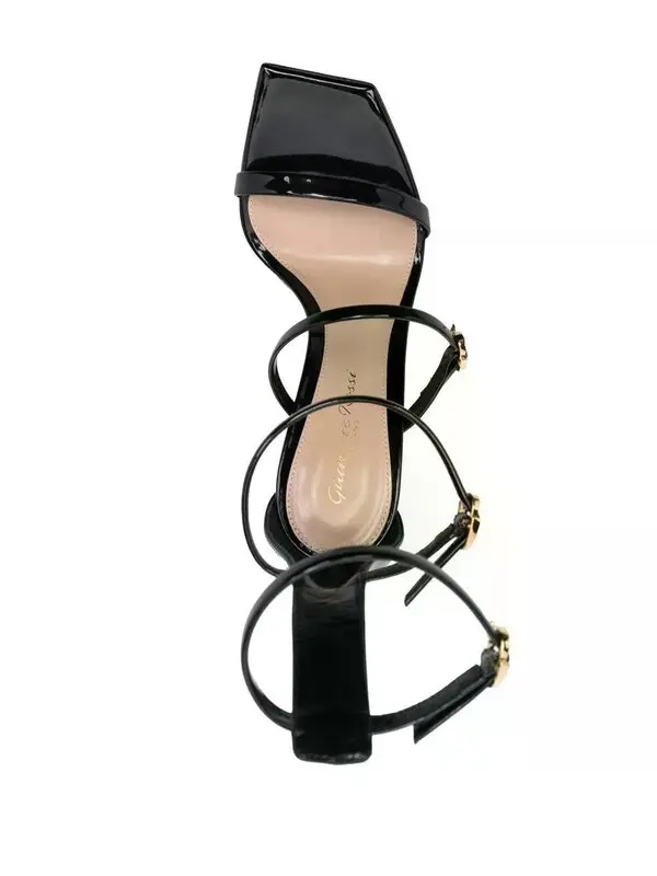 GIANVITO ROSSI Calf Leather Ribbon Uptown 105mm Stiletto Sandals - Black