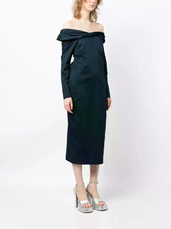 KIKA VARGAS Off-shoulder Long-sleeve Midi Dress - Blue