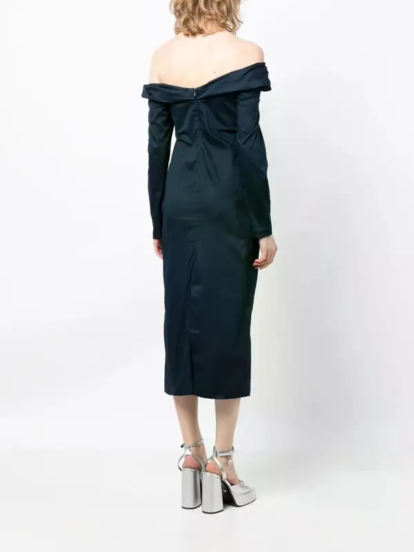 KIKA VARGAS Off-shoulder Long-sleeve Midi Dress
