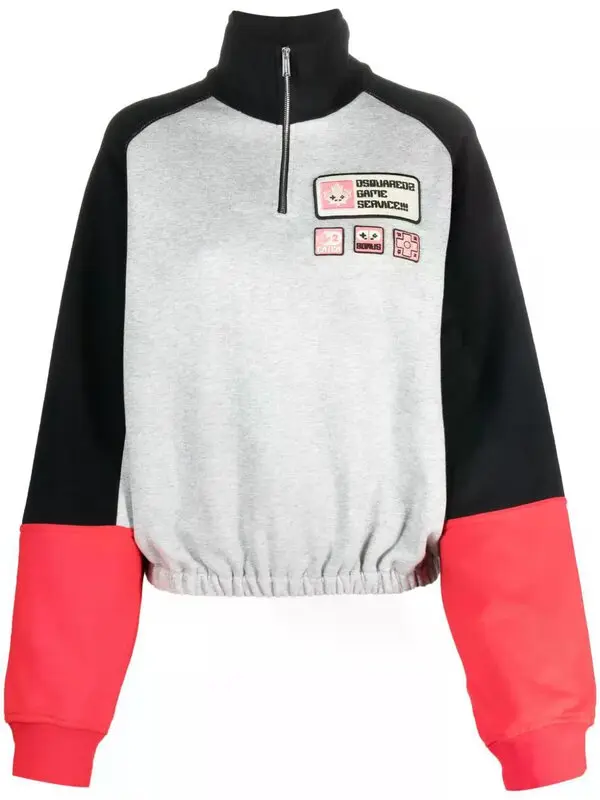 Dsquared2 Panelled Logo Patch High Neck Jumper - Grey