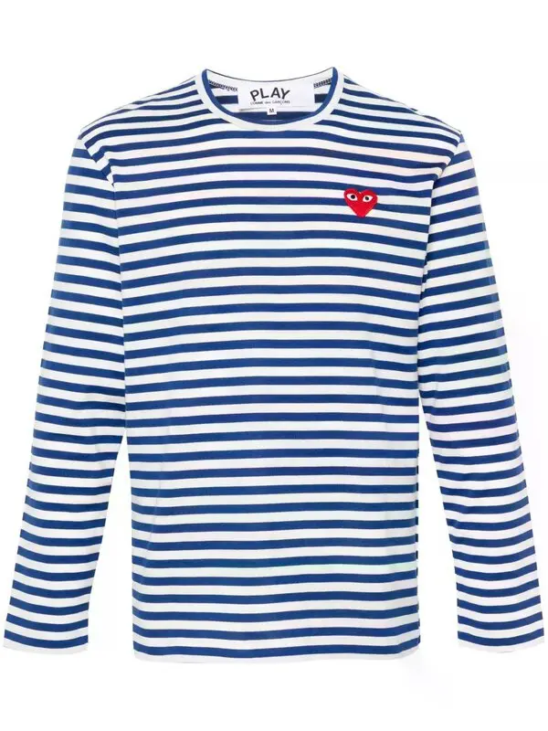 Play Comme Des Garcon Heart-patch Striped Cotton T-shirt - Blue