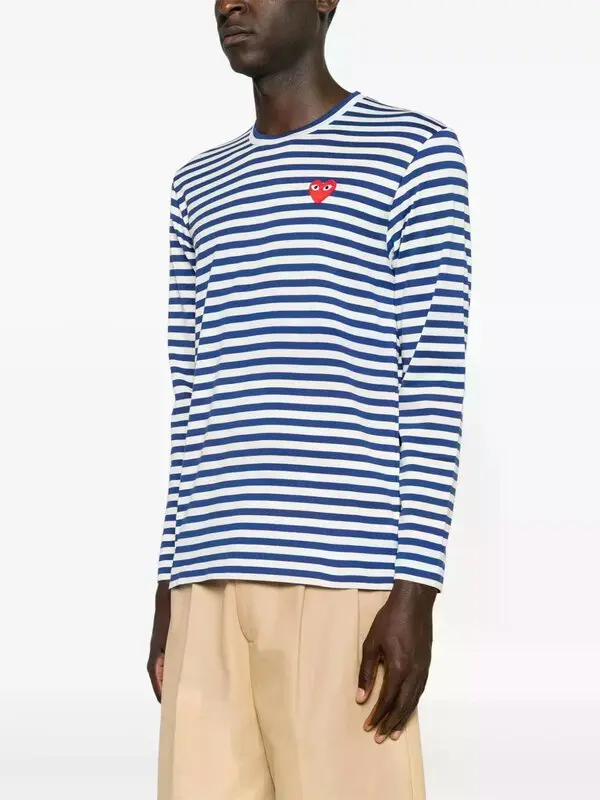 Play Comme Des Garcon Heart-patch Striped Cotton T-shirt - Blue