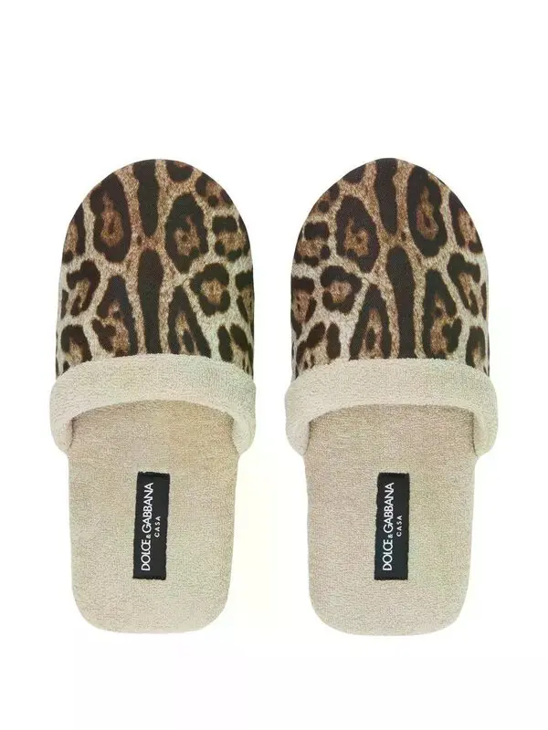 Dolce & Gabbana Cotton Terry Slippers With Leopard Print - Neutrals