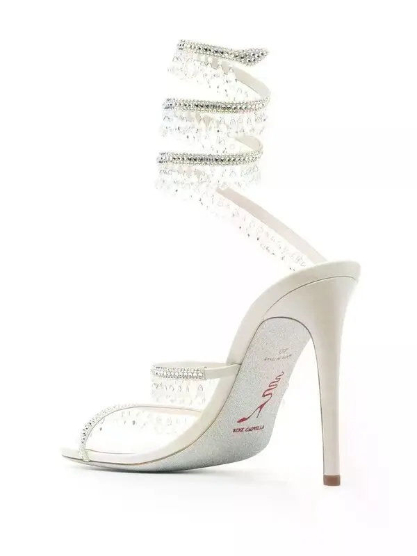 Rene Caovilla Chandelier 105mm Crystal-embellished Sandals - Neutrals