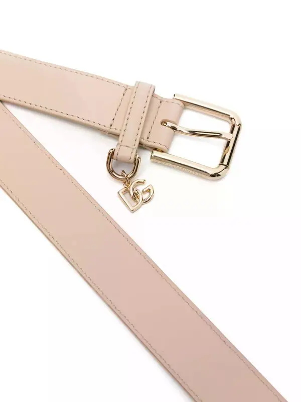 Dolce & Gabbana Logo Charm Leather Belt - Neutrals