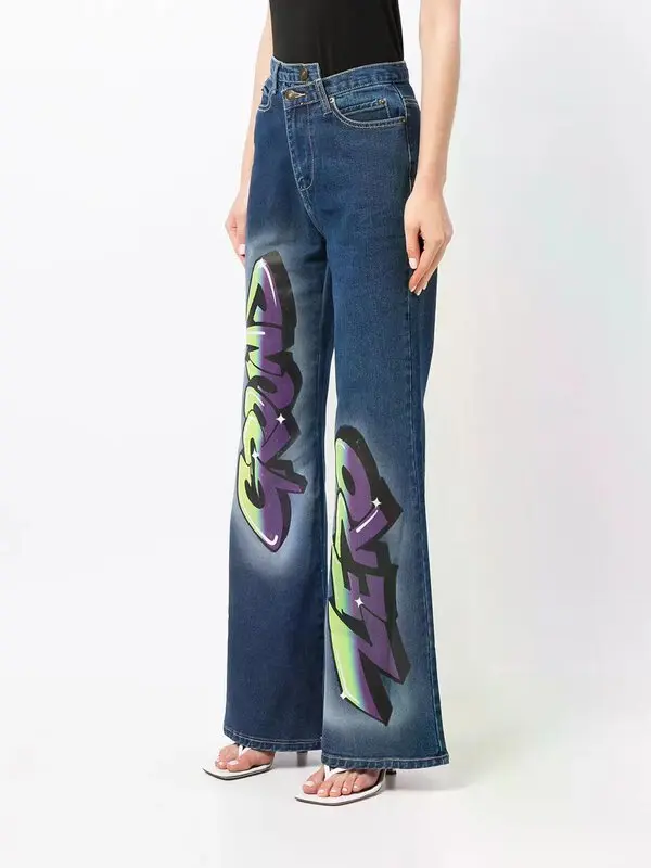 GROUND ZERO Graffiti Logo Flared Jeans