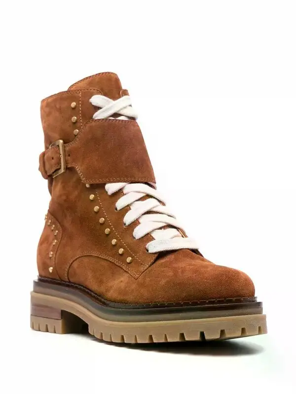 SERGIO ROSSI Lace-up Suede Boots With Stud Detail