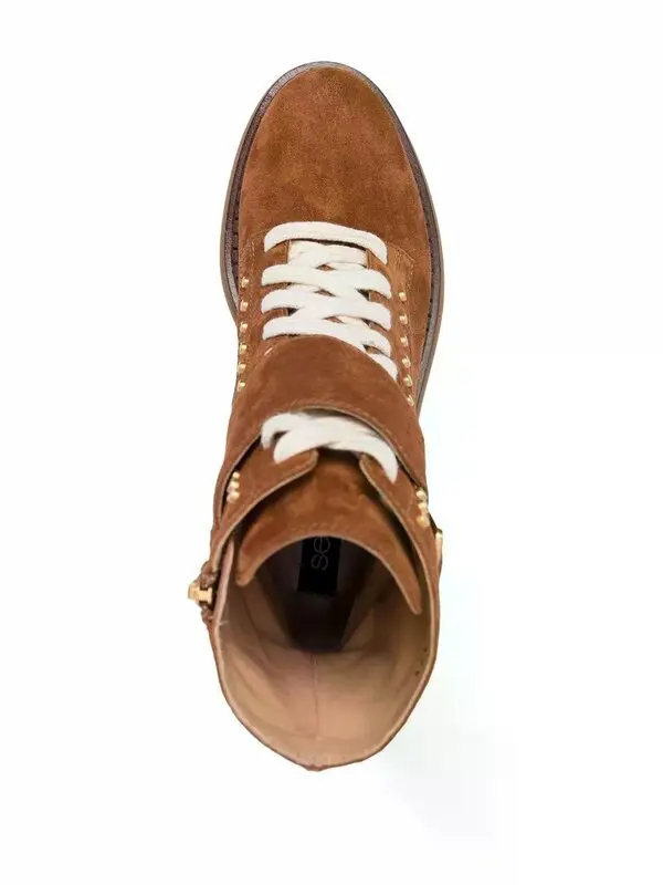 SERGIO ROSSI Lace-up Suede Boots With Stud Detail