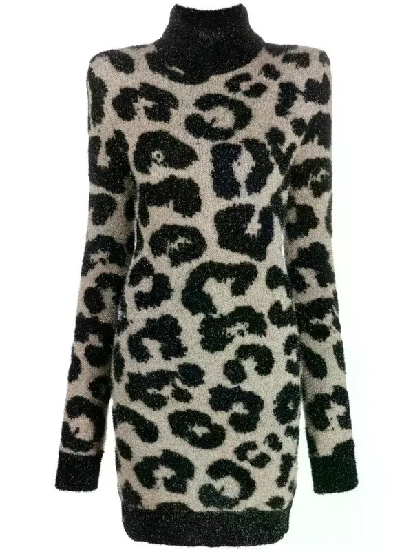 Philipp Plein Leopard Print Long Sleeve Dress