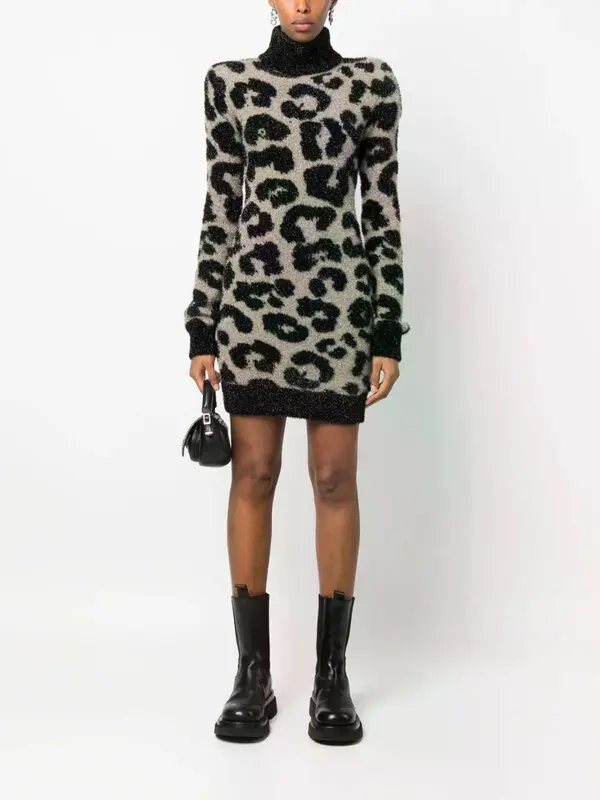 Philipp Plein Leopard Print Long Sleeve Dress