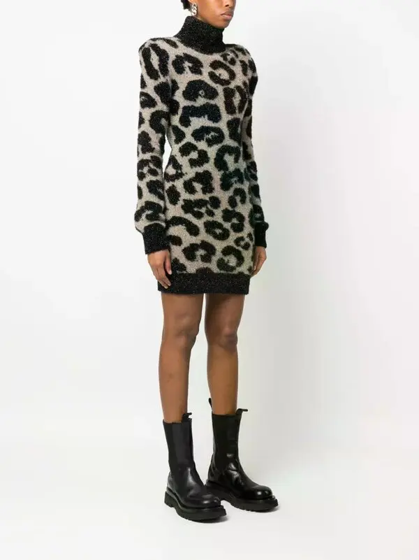Philipp Plein Leopard Print Long Sleeve Dress
