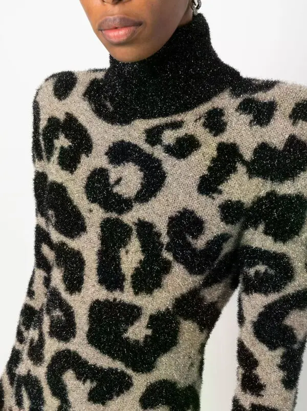 Philipp Plein Leopard Print Long Sleeve Dress