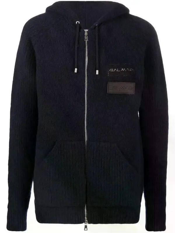Balmain Logo-patches Zipped Hoodie - Blue