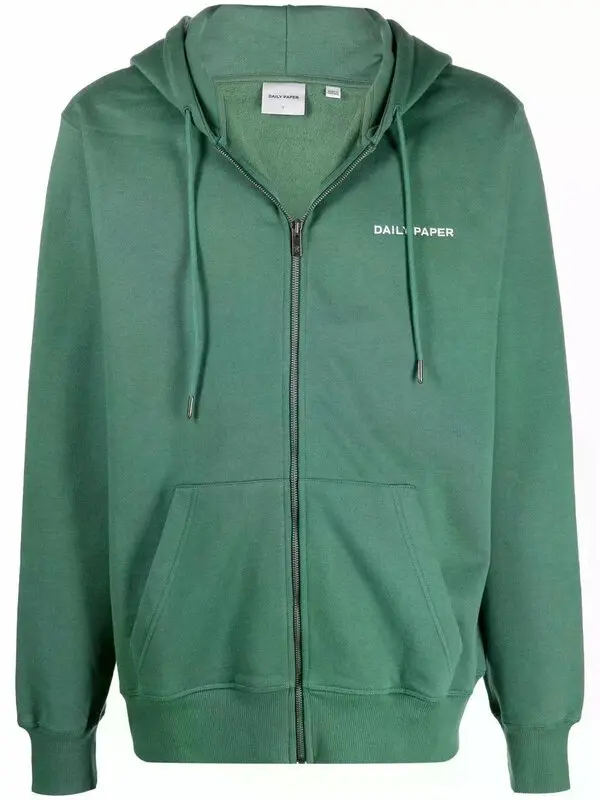 DAILY PAPER Logo Zipped Drawstring Hoodie - Green