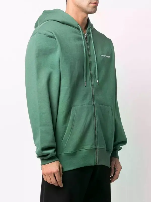 DAILY PAPER Logo Zipped Drawstring Hoodie - Green