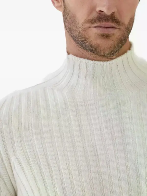 Brunello Cucinelli High Neck Ribbed Sweater - Neutrals