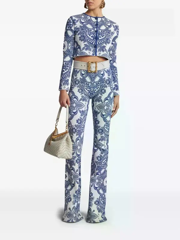 Etro Paisley Intarsia Cropped Cardigan - Blue