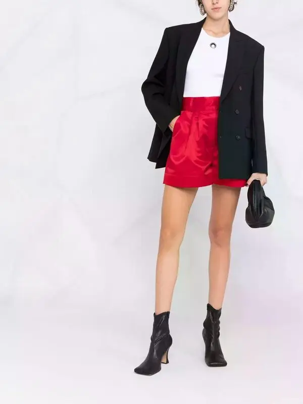 STYLAND High-waisted Pleated Satin Shorts - Red