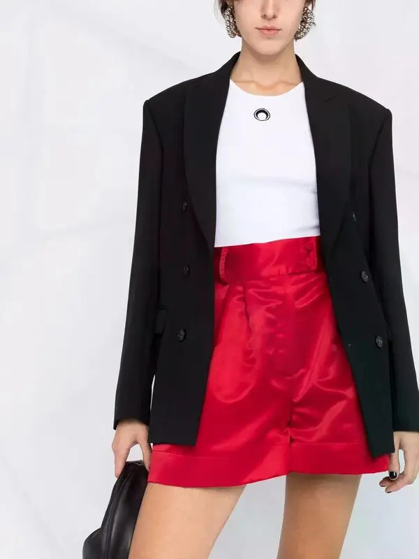 STYLAND High-waisted Pleated Satin Shorts - Red