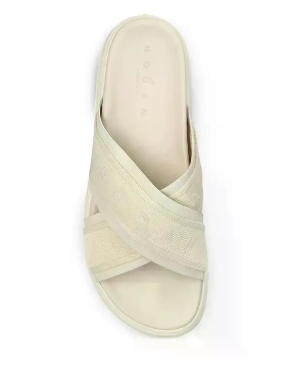 Hogan Leather Slides With Branded Footbed - Neutrals