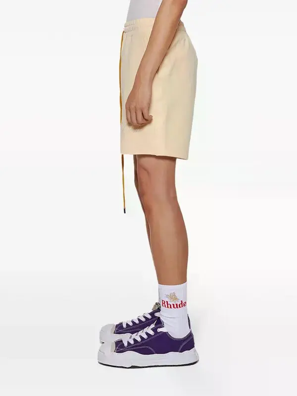 Rhude Logo Embroidered Cotton Track Shorts - Neutrals