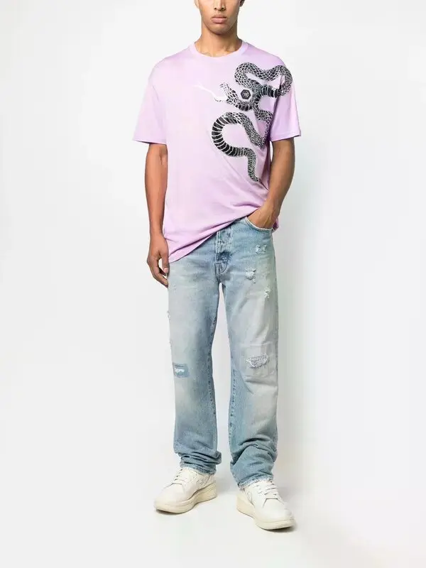 Philipp Plein Embellished Snake-print T-shirt