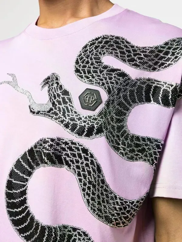 Philipp Plein Embellished Snake-print T-shirt