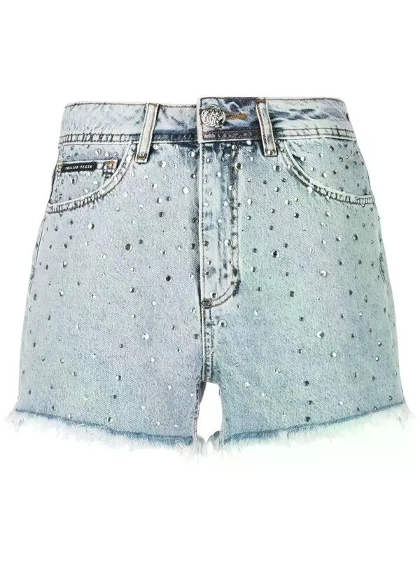 Philipp Plein Crystal Embellished Denim Shorts