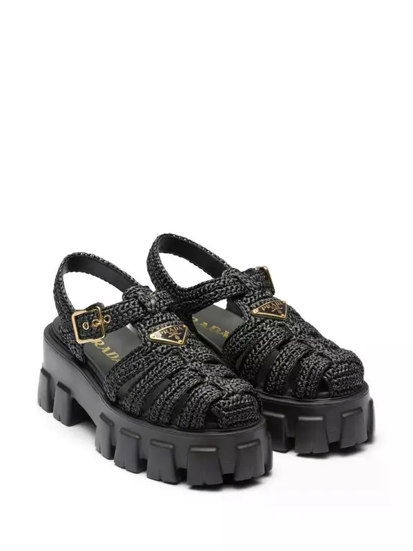 Prada Monolith Caged Flatform Sandals - Black