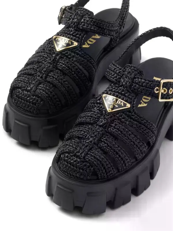 Prada Monolith Caged Flatform Sandals - Black