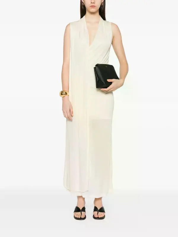 TOTEME Ecru V-neck Sleeveless Scarf Detailing Dress