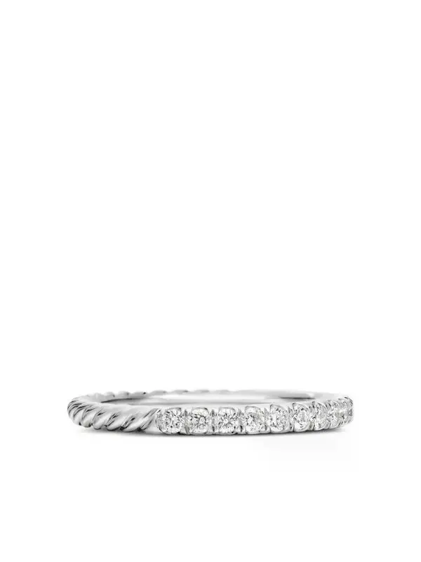 David Yurman 18kt White Gold Cable Collectibles Diamond Stack Ring