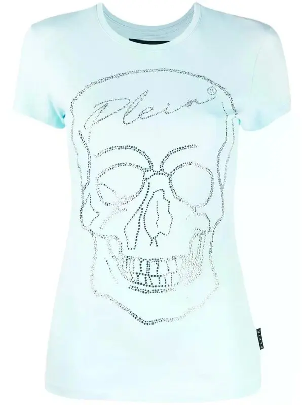 Philipp Plein Crystal Skull Cotton T-shirt - Blue