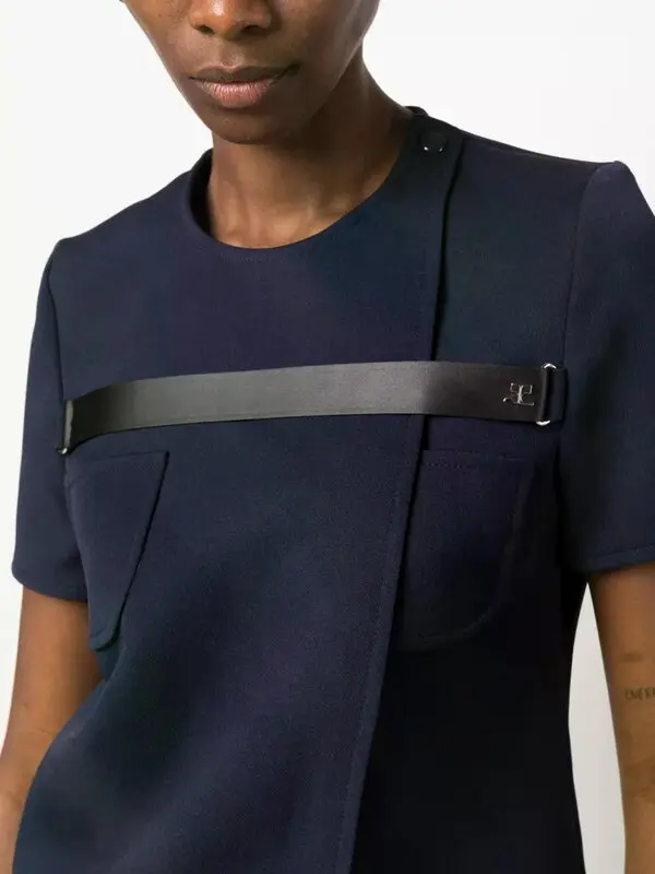 COURREGES Ink Cotton Logo Plaque Strap Detail T-shirt