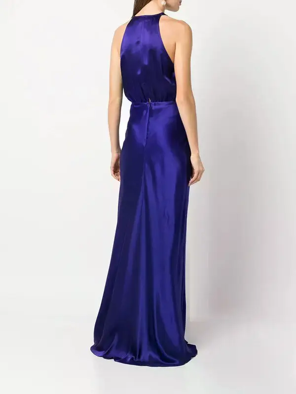 Michelle Mason Draped Halterneck Gown - Blue