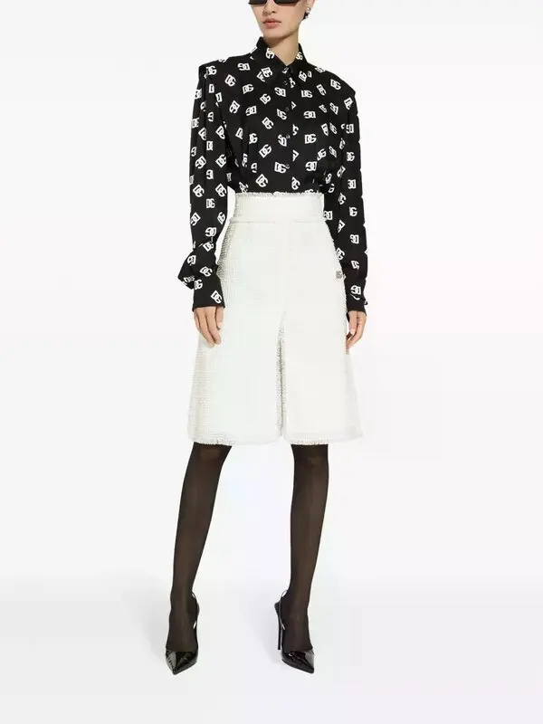 Dolce & Gabbana High-waist Tweed Skirt With Logo Plaque