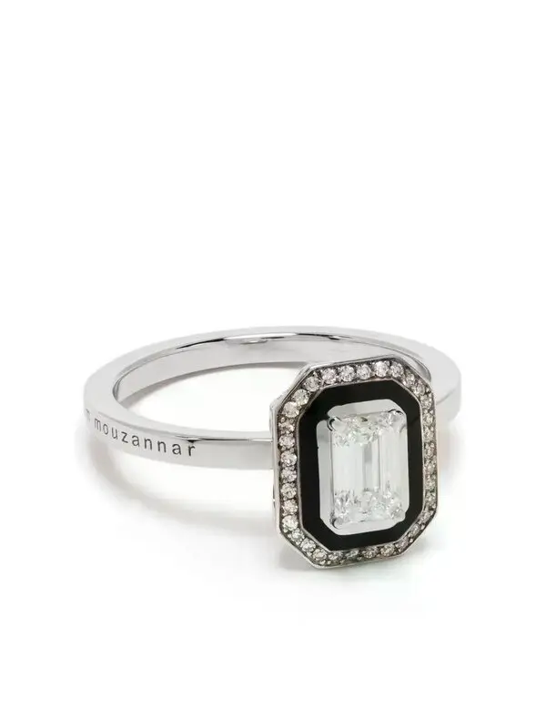 SELIM MOUZANNAR 18kt White Gold Mina Diamond And Enamel Ring