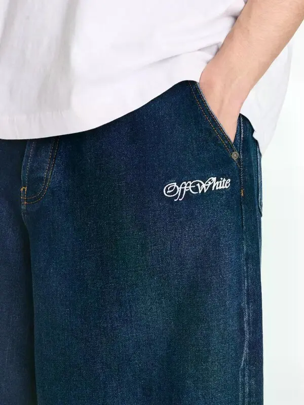Off-White Logo-embroidered Wide-leg Jeans