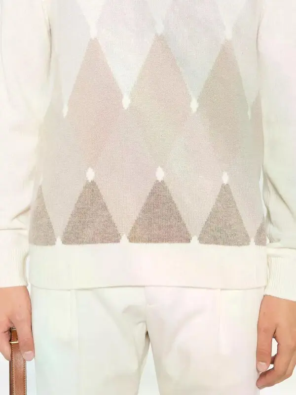 BALLANTYNE Argyle Intarsia V-neck Cashmere Sweater - Neutrals