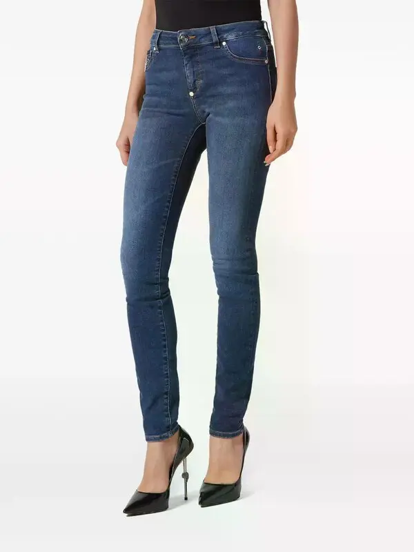 Philipp Plein Skinny Jeans With Heart Appliqu - Blue
