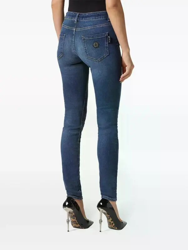 Philipp Plein Skinny Jeans With Heart Appliqu - Blue