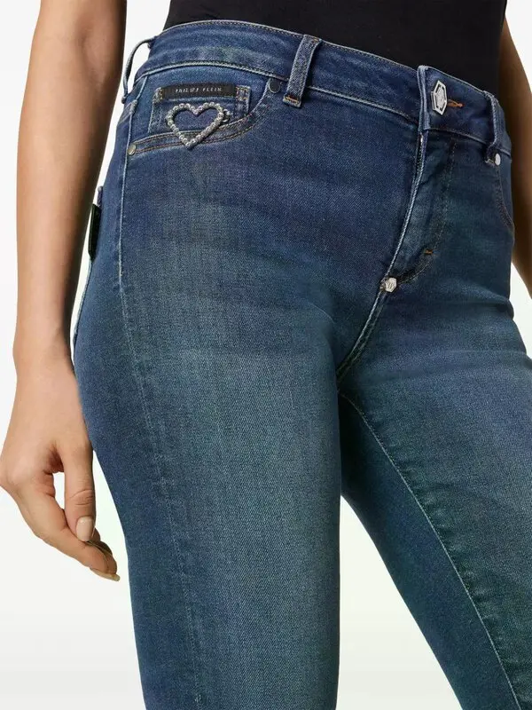 Philipp Plein Skinny Jeans With Heart Appliqu - Blue