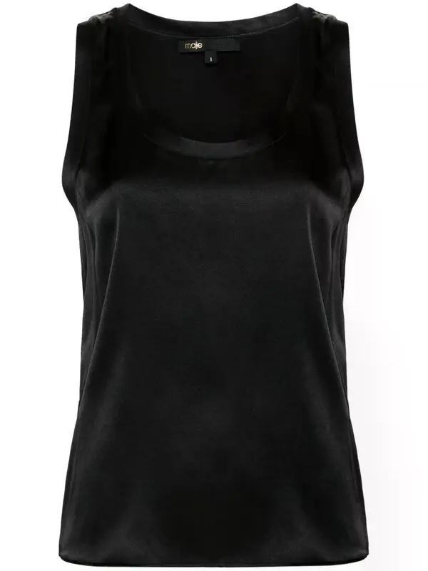 Maje Silk Sleeveless Round Neck Vest Top - Black