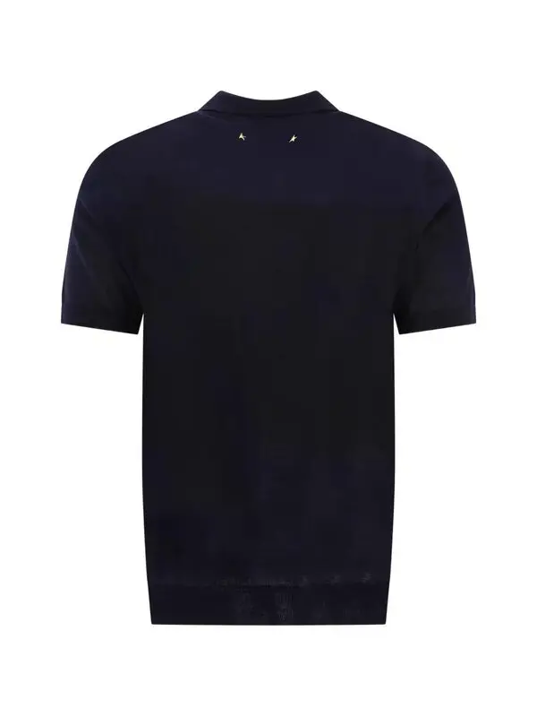 GOLDEN GOOSE Short-sleeved Polo Shirt In Gray Merino Wool - Blue