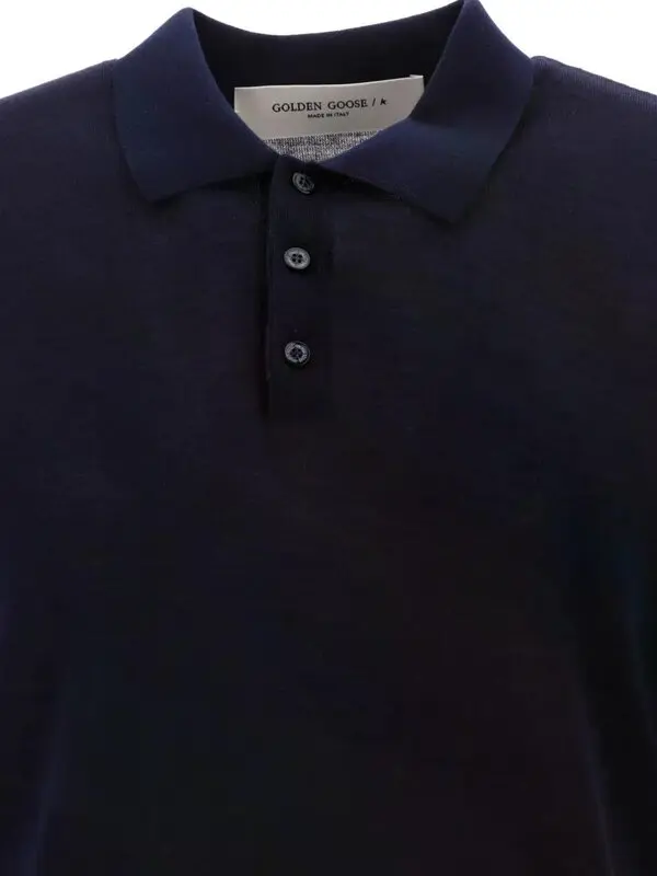 GOLDEN GOOSE Short-sleeved Polo Shirt In Gray Merino Wool - Blue