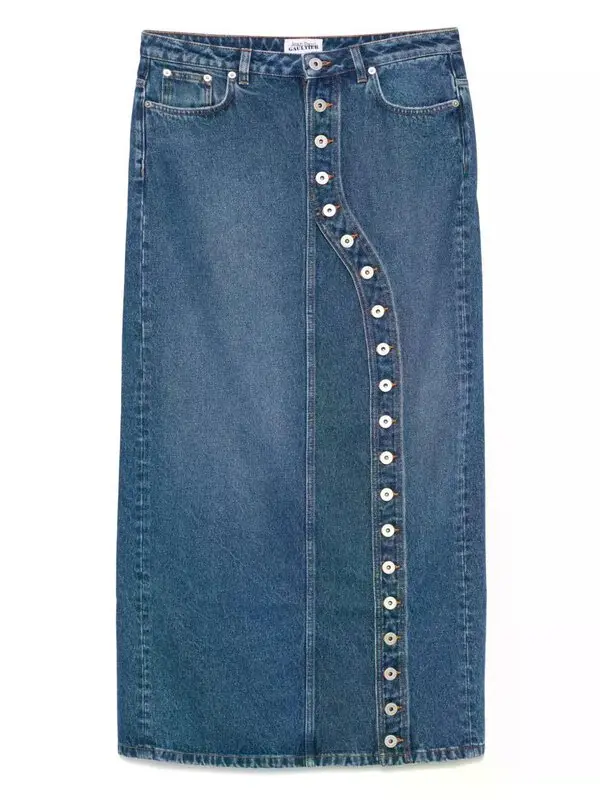 JEAN PAUL GAULTIER Asymmetric Button-front Denim Midi Skirt - Blue