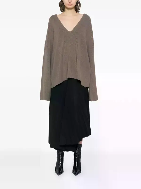 ENTIRE STUDIOS Dark Taupe Fine Knit V-neck Raglan Sleeve Top